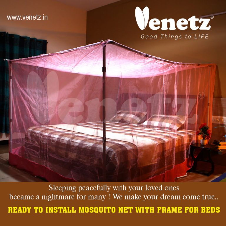 Mosquito nets with ready to install frames for beds - Venetz